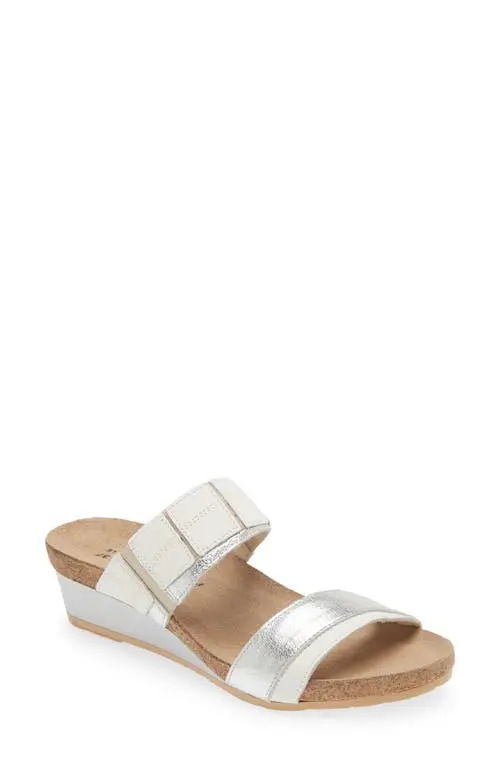 Naot Royalty Wedge Slide Sandal - Soft White/soft Silver