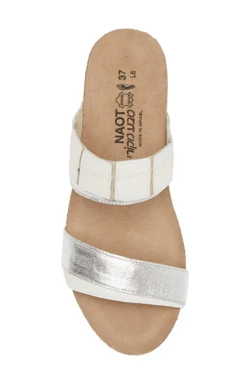 Naot Royalty Wedge Slide Sandal - Soft White/soft Silver