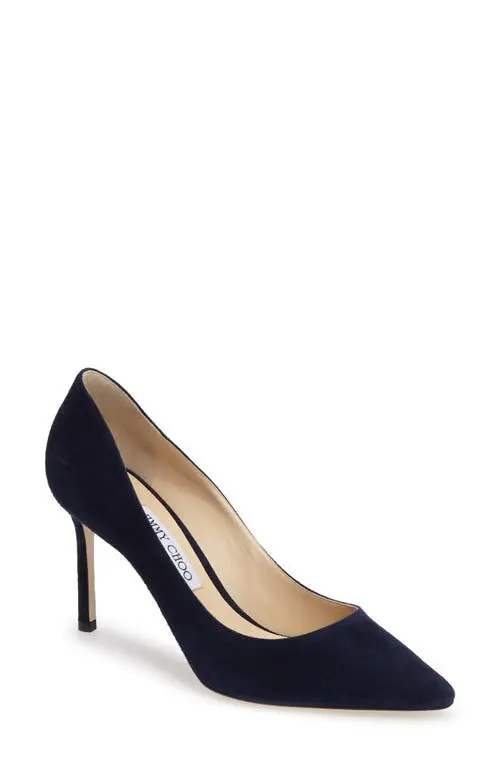 JIMMY CHOO Romy 85 Suede Pumps - Navy Suede