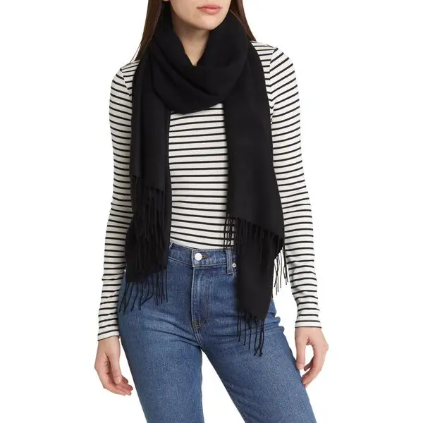Nordstrom Tissue Weight Wool & Cashmere Scarf - Black