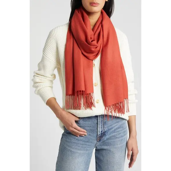 Nordstrom Tissue Weight Wool & Cashmere Scarf - Rust Spice