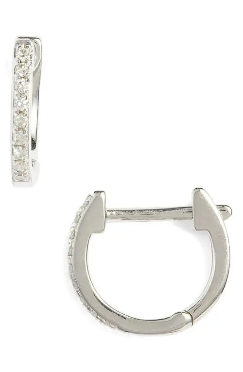 Ef Collection Mini Diamond Hoop Earrings - White Gold