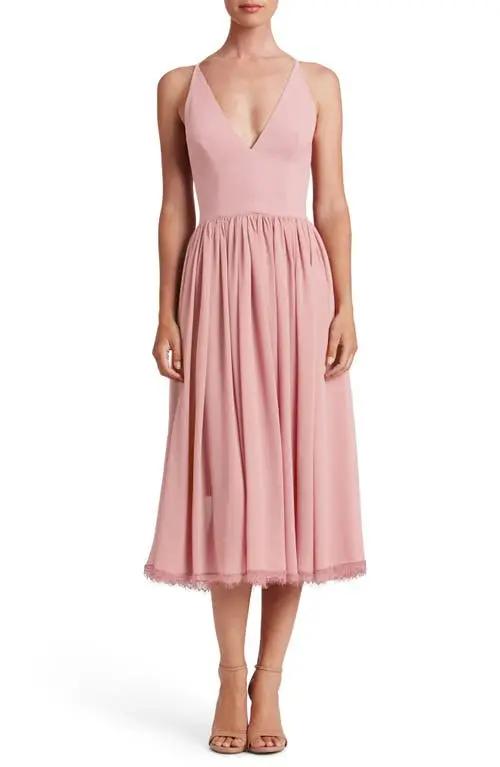 Dress The Population Alicia Mixed Media Midi Dress - Blush