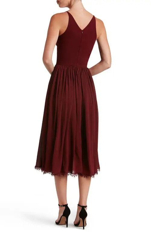 Dress The Population Alicia Mixed Media Midi Dress - Burgundy