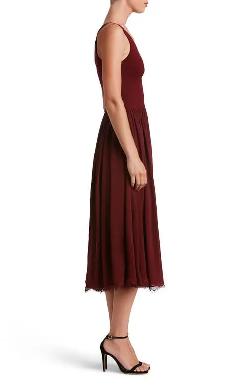 Dress The Population Alicia Mixed Media Midi Dress - Burgundy