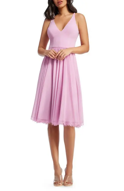 Dress The Population Alicia Mixed Media Midi Dress - Lavender