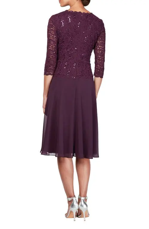 alex evenings mock two-piece cocktail dress Alex Evenings T-Length Lace And Chiffon Mock Two Piece Dress - Deep Plum