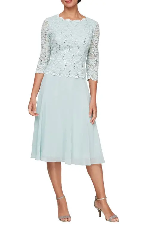Alex Evenings Faux Two-piece Lace Dress - Fresh Mint