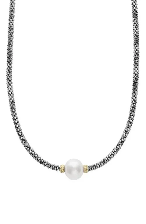 Lagos Luna Pearl Station Collar Necklace - Silver/pearl