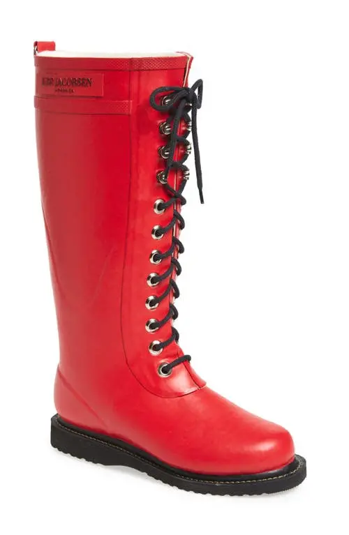 ILSE JACOBSEN Lace-up Rubber Boots - Deep Red