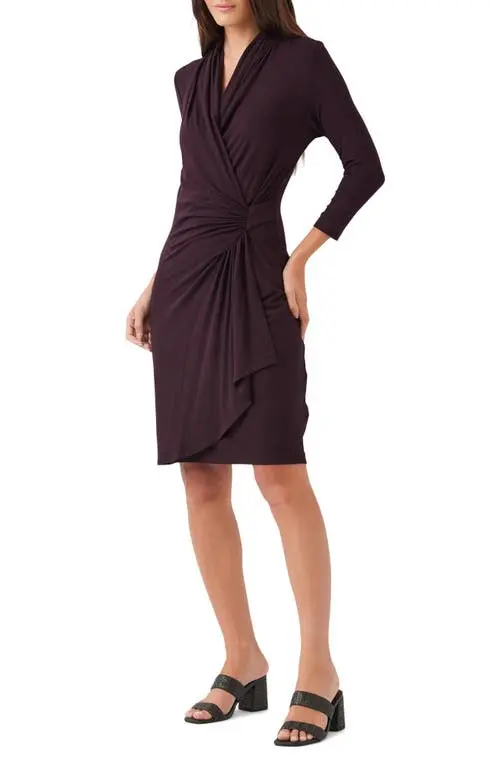 Karen Kane Cascade Faux Wrap Dress - Bordeaux