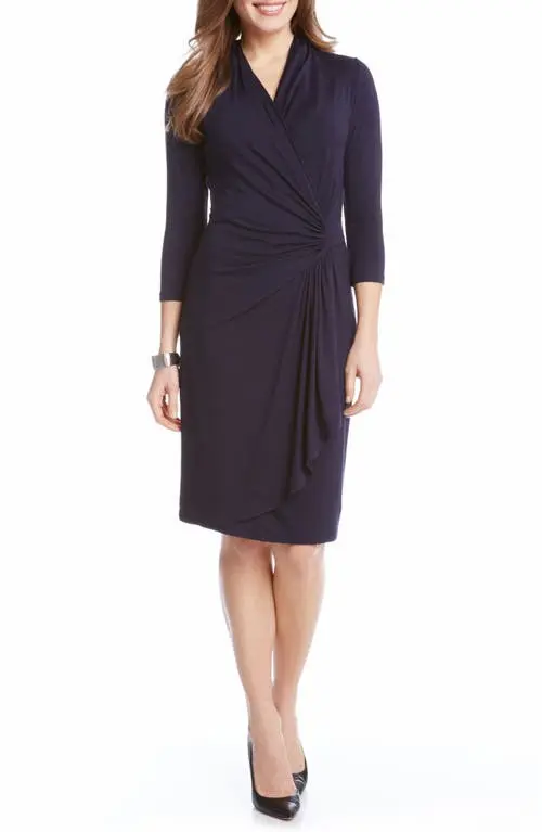 Karen Kane Cascade Faux Wrap Dress - Navy