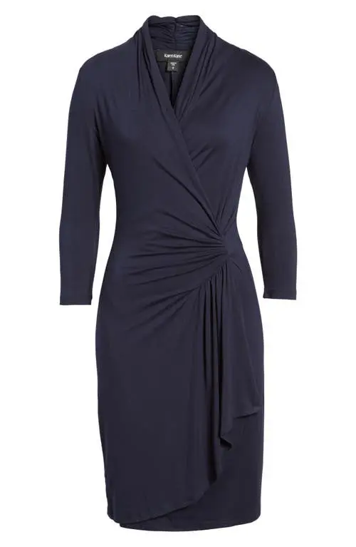 Karen Kane Cascade Faux Wrap Dress - Navy