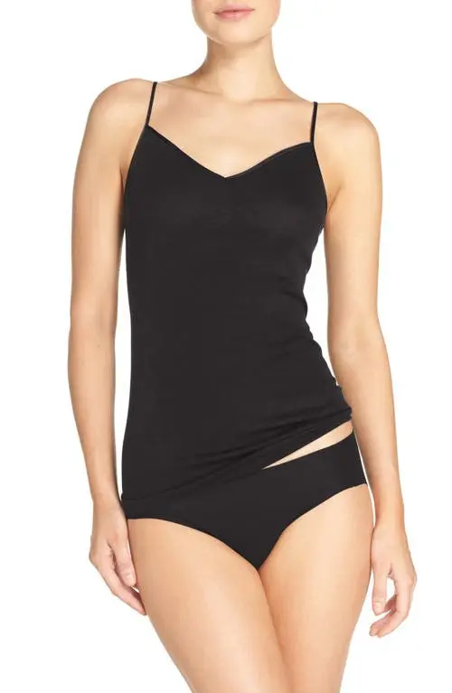 Hanro Cotton Seamless Spaghetti Strap Camisole - Black