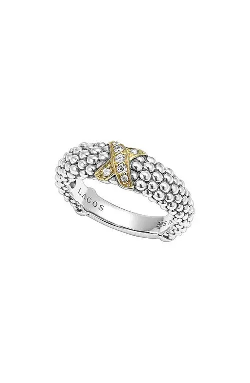 Lagos Diamond And Caviar Two-tone Ring - Silver/gold