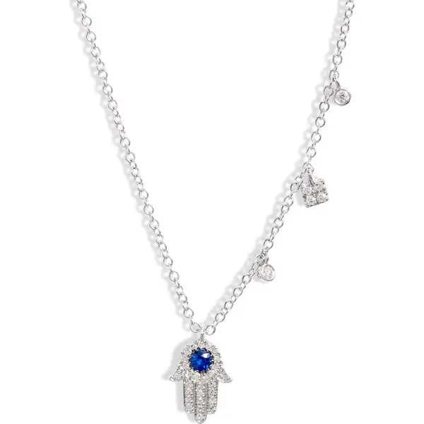 Meira T Sapphire Hamsa Pendant Necklace With Diamond Accents - White Gold