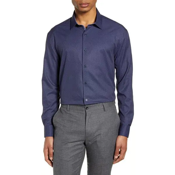 W.R.K Slim Fit Performance Stretch Dot Dress Shirt - Navy
