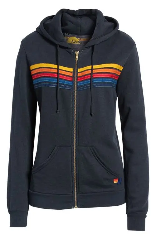 Aviator Nation 5-stripe Zip Hoodie - Charcoal