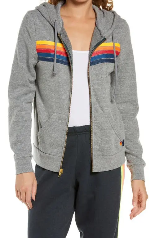 Aviator Nation 5-stripe Zip Hoodie - Heather Grey