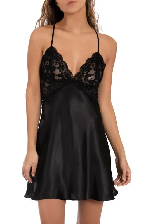 IN BLOOM BY JONQUIL Lace & Satin Chemise - Black