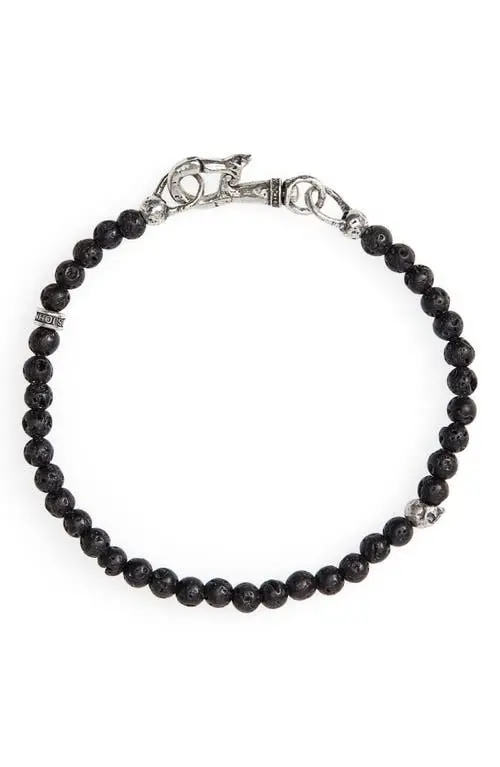 John Varvatos Stone Bead Bracelet With Skull Details - Black