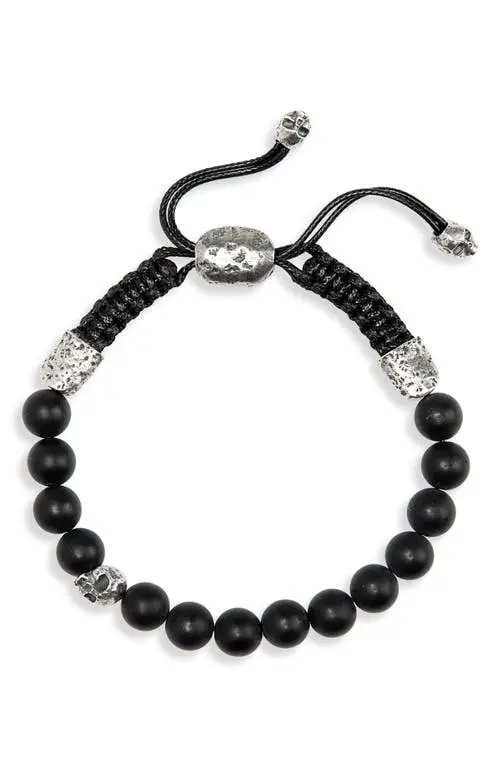 John Varvatos Stone Bead Bracelet With Skull Details - Black