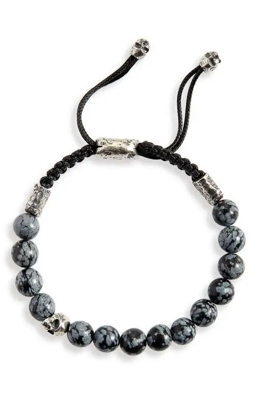 John Varvatos Stone Bead Bracelet With Skull Details - Grey