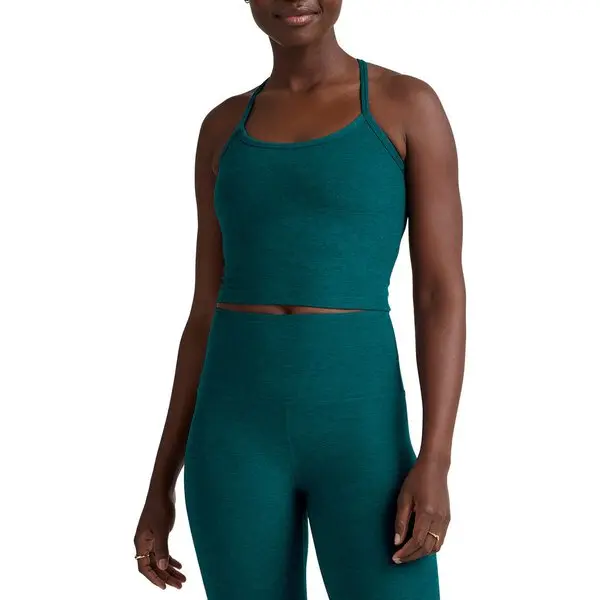 Beyond Yoga Space Dye Slim Racerback Crop Tank - Teal Sea Heather
