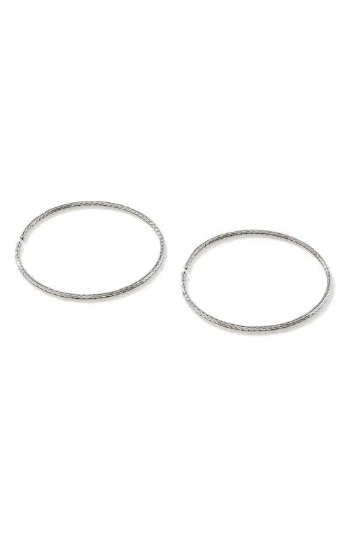 John Hardy Sterling Carved Chain Hoop Earrings