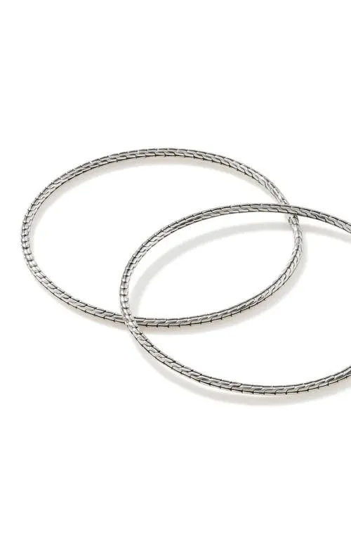 John Hardy Sterling Carved Chain Hoop Earrings