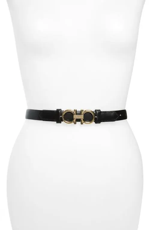 FERRAGAMO Rolo Reversible Double Gancio Leather Belt - Nero