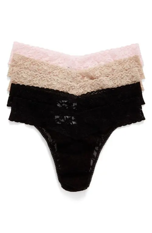 Hanky Panky Original Rise Thong - Black/ Chai/ Bliss Pink