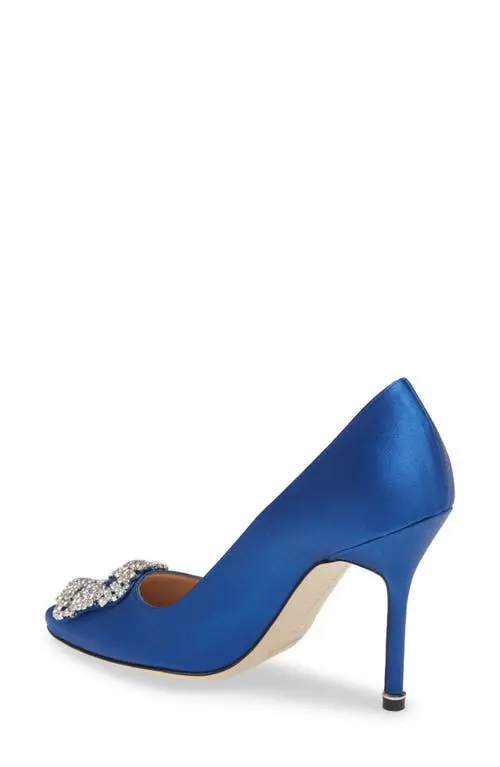 Manolo Blahnik Hangisi Crystal Buckle Pumps - Blue Satin Clear/buckle