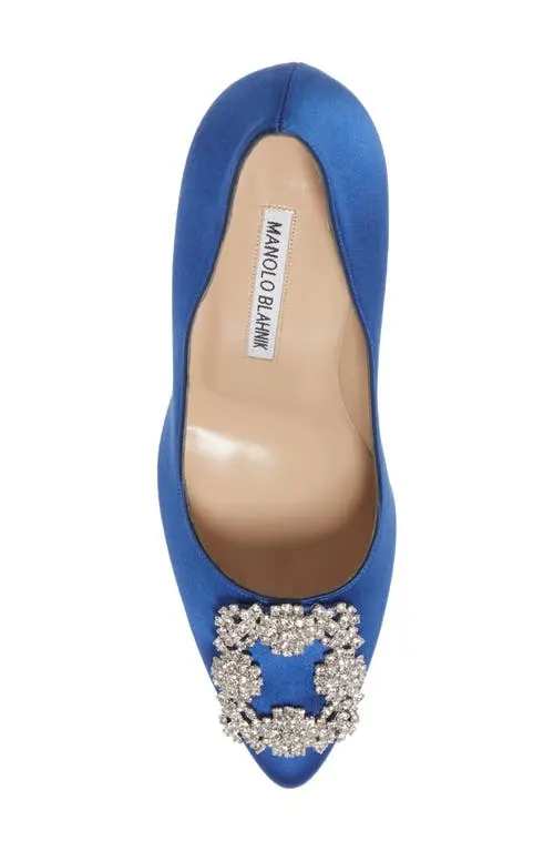 Manolo Blahnik Hangisi Crystal Buckle Pumps - Blue Satin Clear/buckle