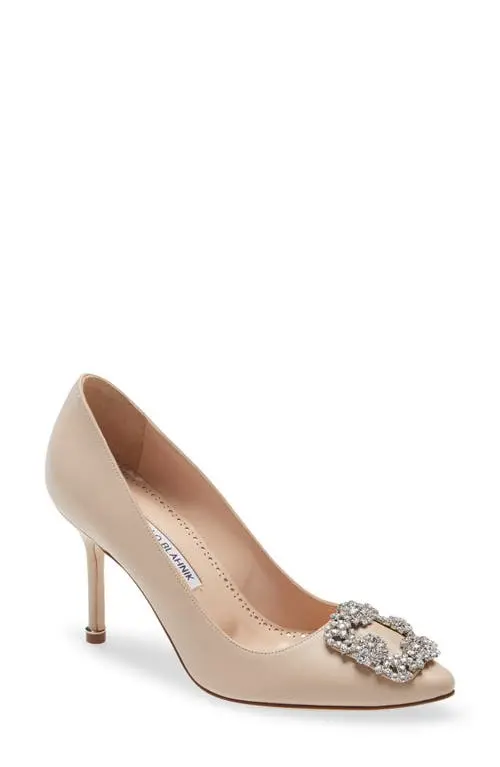 Manolo Blahnik Hangisi Embellished Satin Pumps - Nude