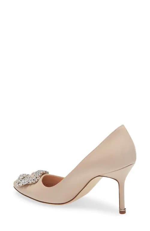 Manolo Blahnik Hangisi Embellished Satin Pumps - Nude