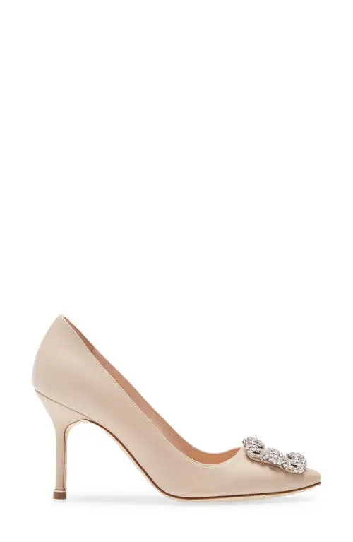 Manolo Blahnik Hangisi Embellished Satin Pumps - Nude