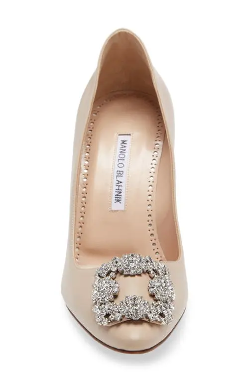 Manolo Blahnik Hangisi Embellished Satin Pumps - Nude