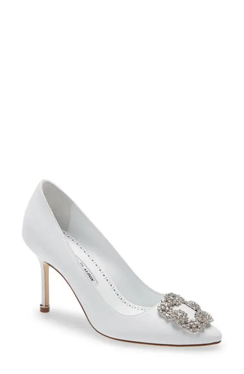 Manolo Blahnik Hangisi Crystal Buckle Pumps - White