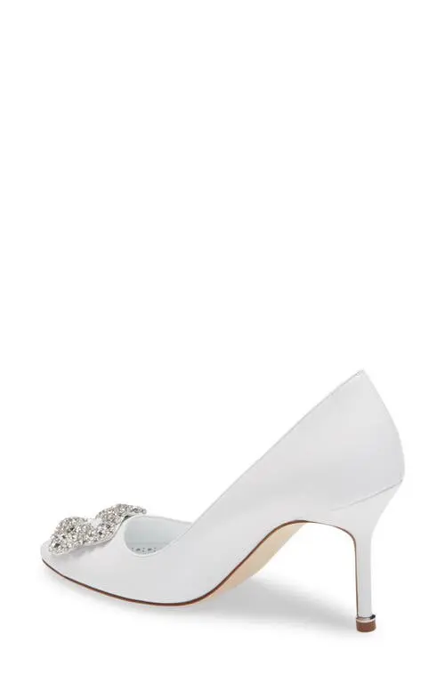 Manolo Blahnik Hangisi Crystal Buckle Pumps - White