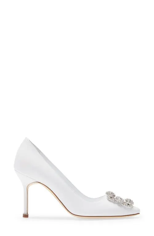 Manolo Blahnik Hangisi Crystal Buckle Pumps - White