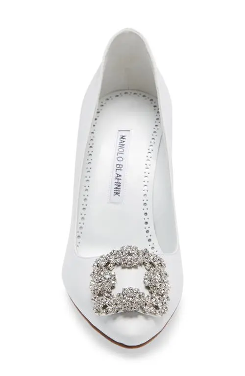Manolo Blahnik Hangisi Crystal Buckle Pumps - White