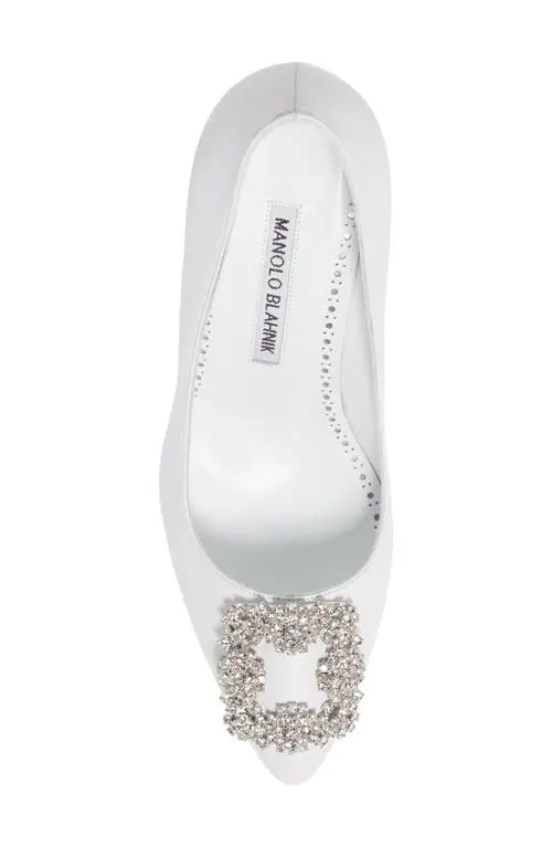 Manolo Blahnik Hangisi Crystal Buckle Pumps - White