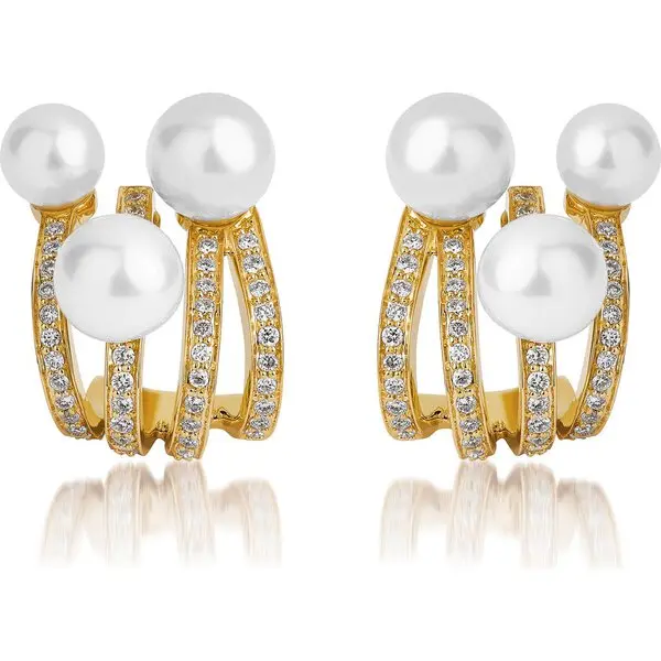 Hueb Spectrum Pearl Huggie Earrings - Yellow Gold