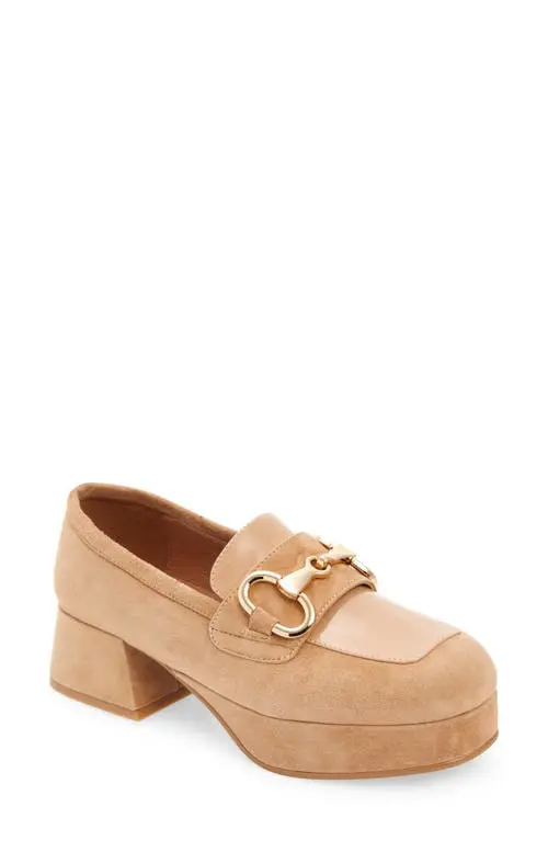 Jeffrey Campbell Student Platform Loafer In Nude Suede Combo 62