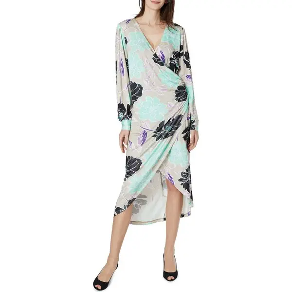 EMILIA GEORGE Selina Long Sleeve Maternity/nursing Dress - Grey Bloom Print