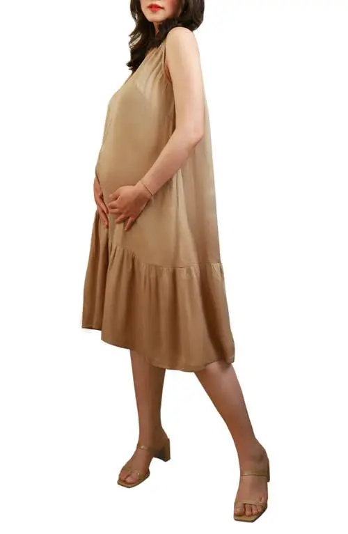 EMILIA GEORGE Violette Satin Maternity/nursing Dress - Light Beige