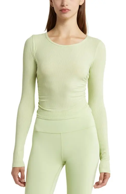 Alo Yoga Gather Long Sleeve Rib Crop Top - Iced Green Tea