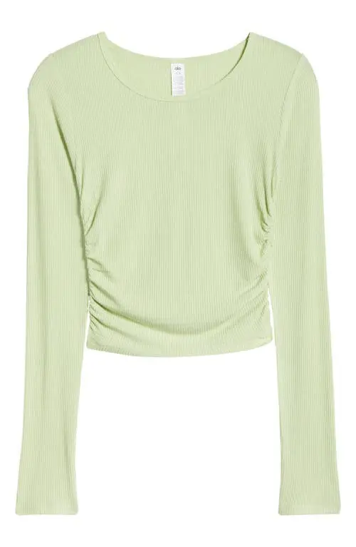 Alo Yoga Gather Long Sleeve Rib Crop Top - Iced Green Tea