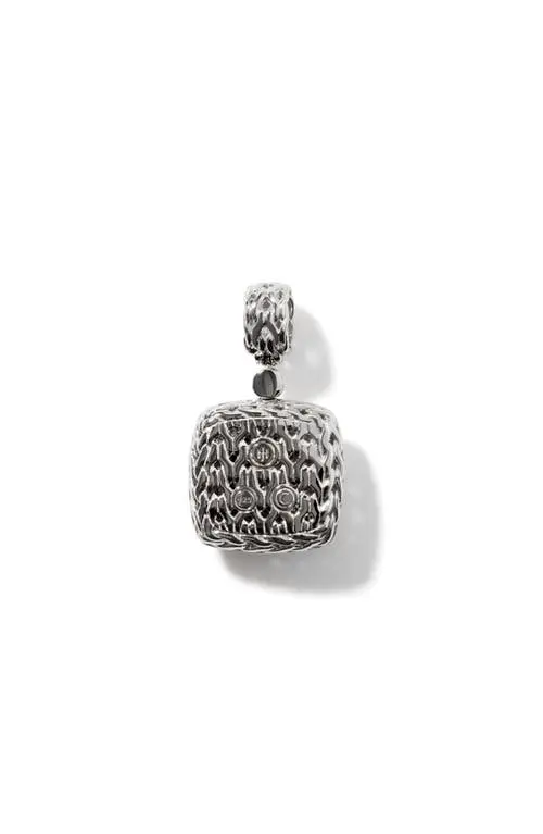 John Hardy Carved Chain Pendant - Silver/ Black Diamonds